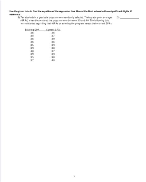 Solved Use Given Data Find Equation Regression Line Round Final