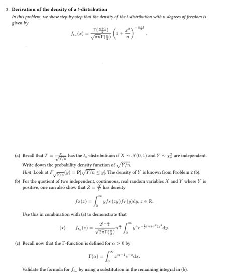 Solved 3 Derivation Of The Density Of A T Distribution In Chegg Com