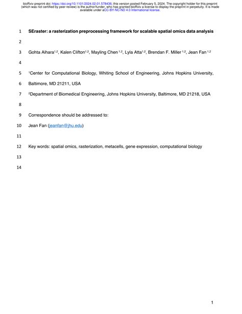 Pdf Seraster A Rasterization Preprocessing Framework For Scalable Spatial Omics Data Analysis