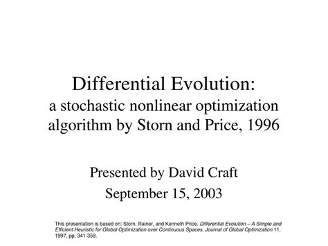 2003differential Evolution A Stochastic Nonlinear Optimization Algorithm By Stornand Price 1996