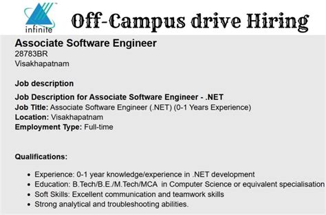 Infinite Off Campus Drive 2025 Hiring Associate Software Engineer B Tech B E M Tech Mca