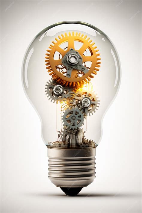 premium photo light bulb with gears inside of it and light bulb with gears inside of it