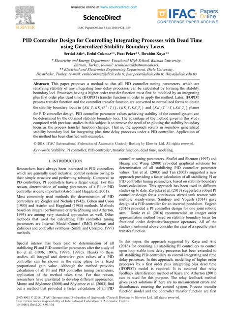 Pdf Pid Controller Design For Controlling Integrating Processes With Dead Time Using