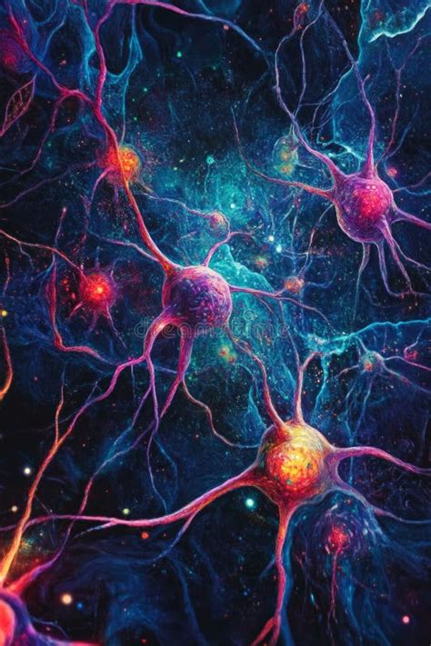 Vivid Neural Network Colorful Neurons And Synapses In Cosmic Blue