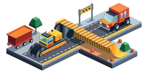 트럭과 덤프 트럭의 만화 이미지 프리미엄 벡터