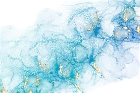 골드 라인과 브러시 얼룩이 있는 파스텔 시안색 민트 액체 대리석 수채화 배경 청록색 대리석 알코올 잉크 그리기 효과 벡터