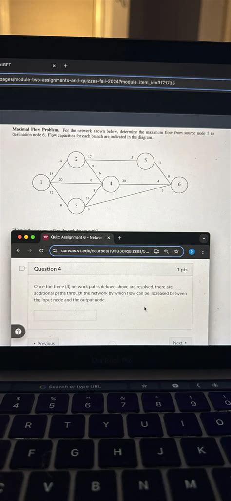maximal flow problem for the network shown below answer space
