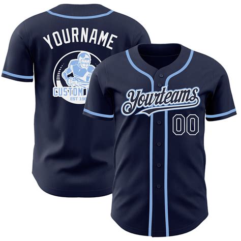 Custom Navy Baseball Jersey White Light Blue Authentic Fansidea