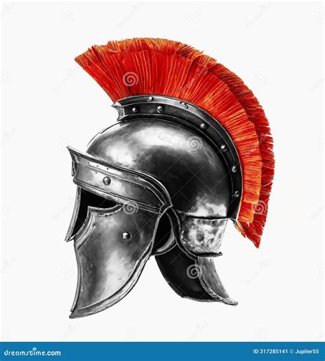 Rusty Steel Roman Centurion Helmet With Red Crest Isolated On White