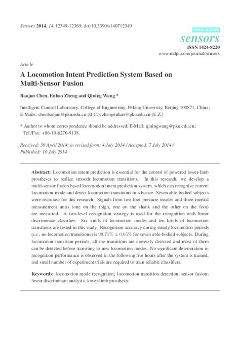 Pdf A Locomotion Intent Prediction System Based On Multi Sensor Fusion