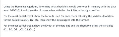 Solved Using The Hamming Algorithm Determine What Check
