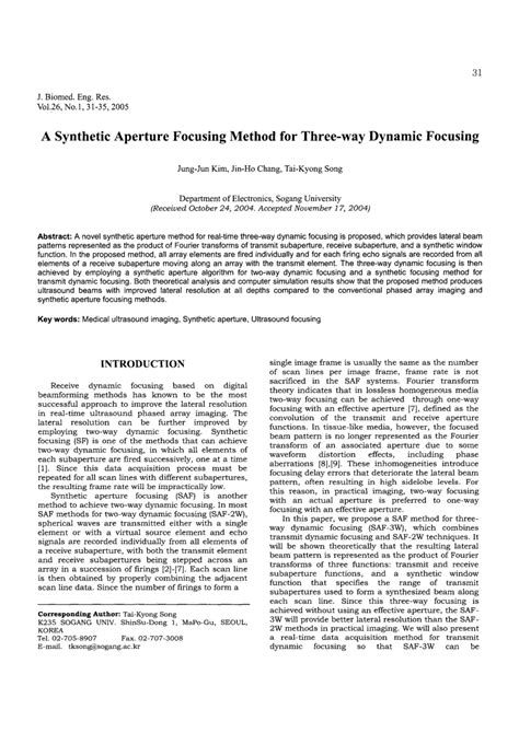 Pdf A Synthetic Aperture Focusing Method For Three Way Dynamic Focusing