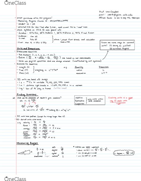 Physics 1a Final Exam Guide Comprehensive Notes For The Exam 41 P Oneclass