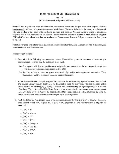 Hw2 Hw2 15 351 15 650 02 613 Homework Feb 11th No Late