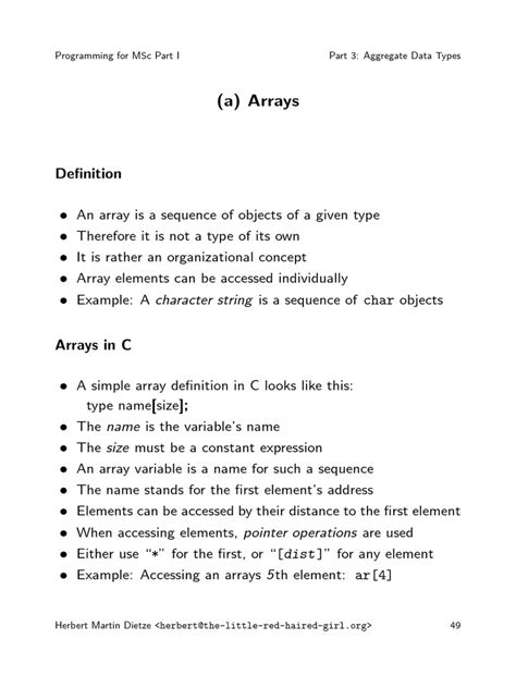 A Arrays Programming For Msc Part I Part 3 Aggregate Data Types