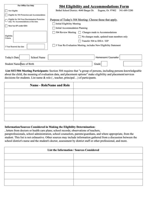 Printable 504 Plan Form Printable Forms Free Online