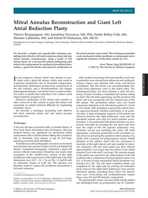 Pdf Mitral Annulus Reconstruction And Giant Left Atrial Reduction Plasty Dokumentips