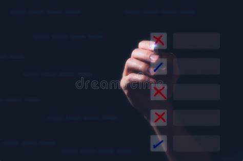 Businessman Using Pen Tick Mark And Cross In Checkbox For Quality