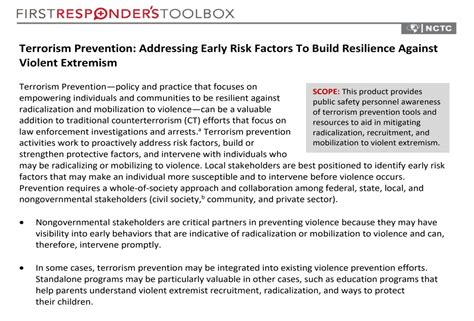 Terrorism Prevention Addressing Early Risk Factors To Build
