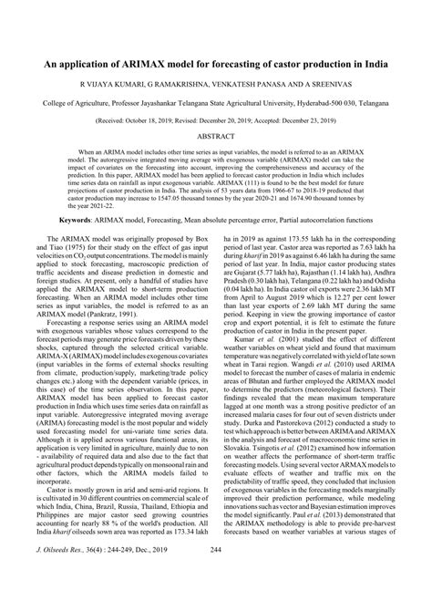 Pdf An Application Of Arimax Model For Forecasting Of Castor Production In India