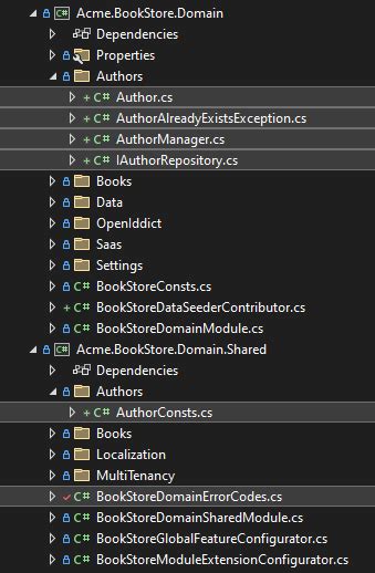 Web Application Development Tutorial Part 6 Authors Domain Layer Abpio Documentation