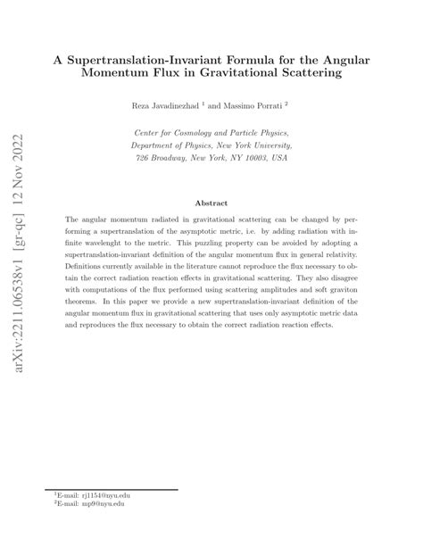 Pdf A Supertranslation Invariant Formula For The Angular Momentum