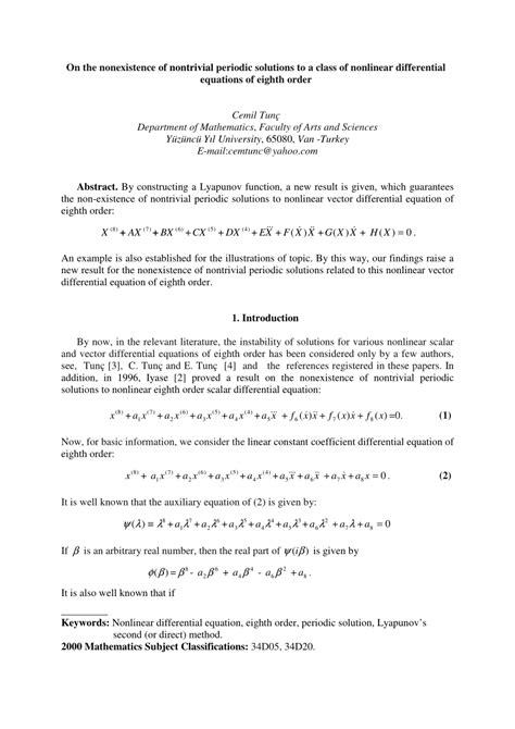 Pdf On The Nonexistence Of Nontrivial Periodic Solutions To A Class Of Nonlinear Differential