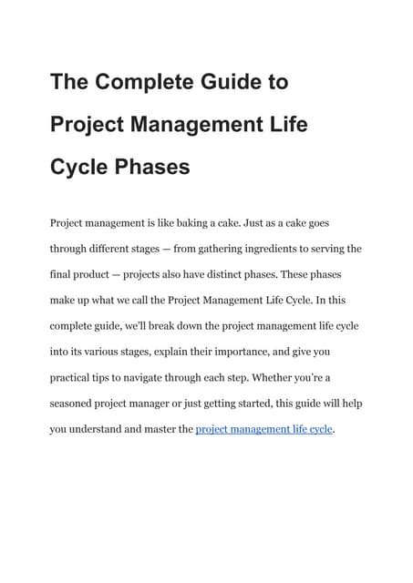 The Complete Guide To Project Management Life Cycle Phasespdf