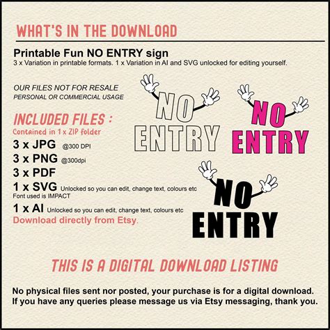 No Entry Printable Sign In A Fun Design Png Pdf  Svg Ai Digital
