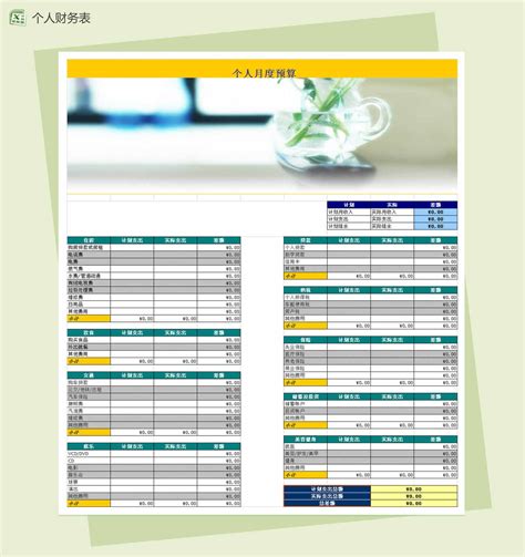 个人月度预算财务表excel表格 梦想ppt