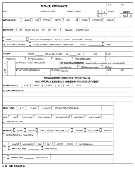Af Form 3247 Neonatal Admission Note Af Forms