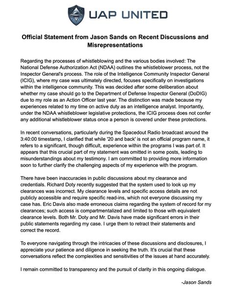 Official Statement From Jason Sands R Abovethenormnews