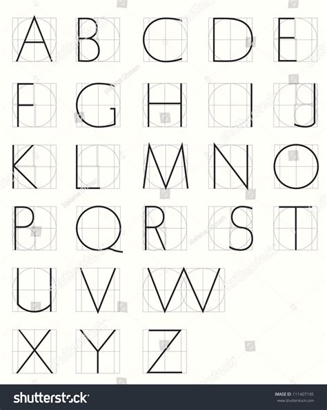 Roman Skeleton Capitals Geometric Grid Minuscule Stock Vector Royalty