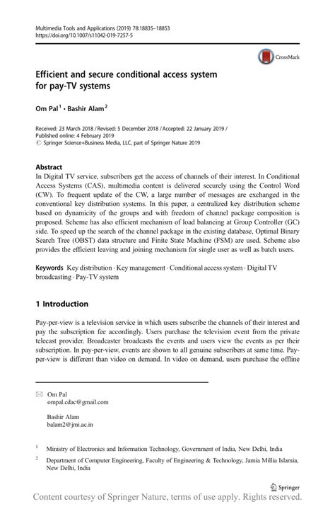 Efficient And Secure Conditional Access System For Pay Tv Systems Request Pdf
