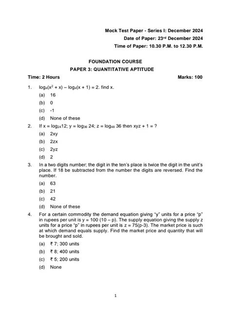Download January 2025 Quantitative Aptitude Mock Test Paper Handwritten Notesnotes At