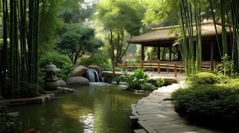 Peaceful Zen Garden With Tranquil Waterfall And Bamboo 34x