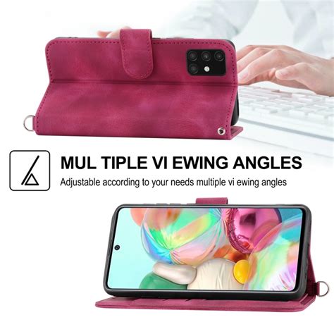 삼성 갤럭시 A51 4g 스킨 느낌 꽃 양각 지갑 가죽 전화 케이스와인 레드