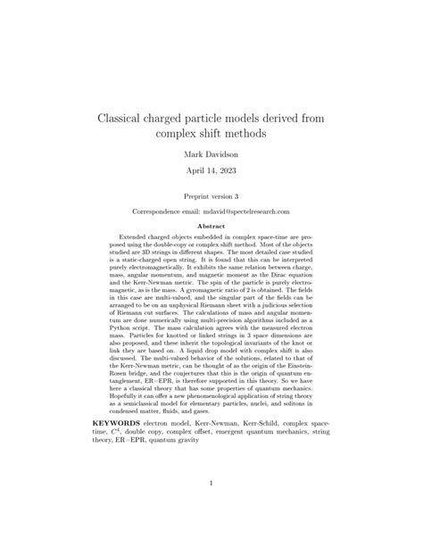 Pdf Classical Charged Particle Models Derived From Complex Shift Methods