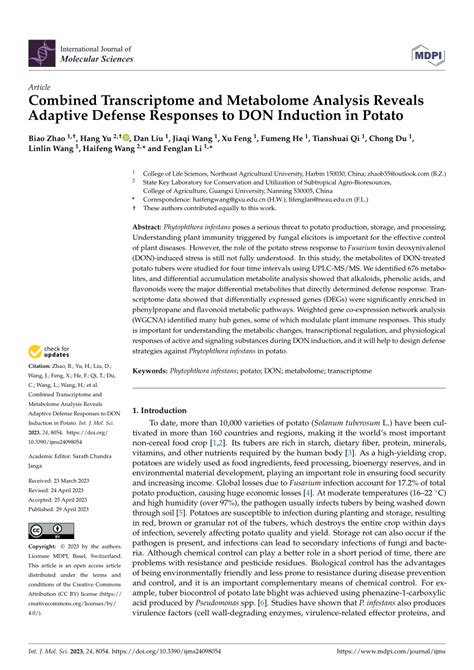 Pdf Combined Transcriptome And Metabolome Analysis Reveals Adaptive
