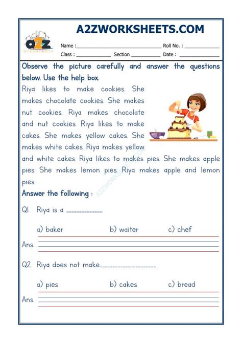A2Zworksheets Worksheet Of Class Ii Picture Comprehension 39 Reading English