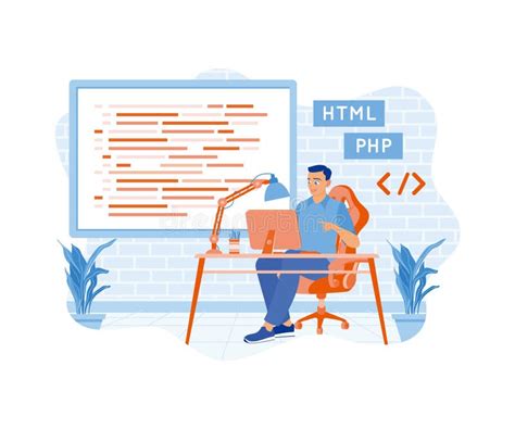 Man Developing Mobile Applications On The Computer The Screen Displays Computer Script Coding
