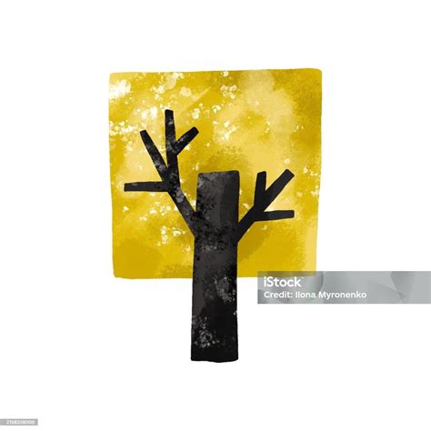 사각형 녹색 왕관이 있는 가을 나무입니다 외딴 배경에 있는 나무의 어린이용 간단한 그림입니다 만화 숲과 자연 디자인 및 인쇄 가을에 대한 스톡 벡터 아트 및 기타 이미지