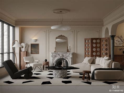 法式中古风客厅设计3d模型下载【id 1140587192】 【知末效果图】