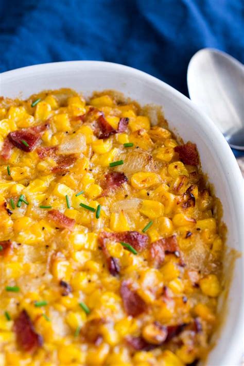 Creamed Corn Casserole With Bacon Sprinkles And Sprouts