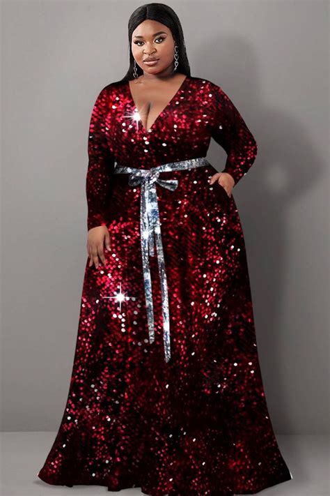 Xpluswear Design Plus Size Semi Formal Dresses Elegant Red All Over