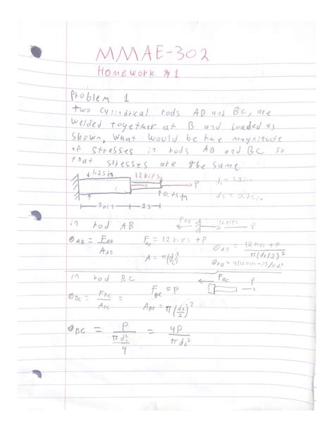 Mmae 302 Hw 1 Sayed M Saghaian Homework 1 Problem 1 Two Cylindrical Rods Ad And Bc Are