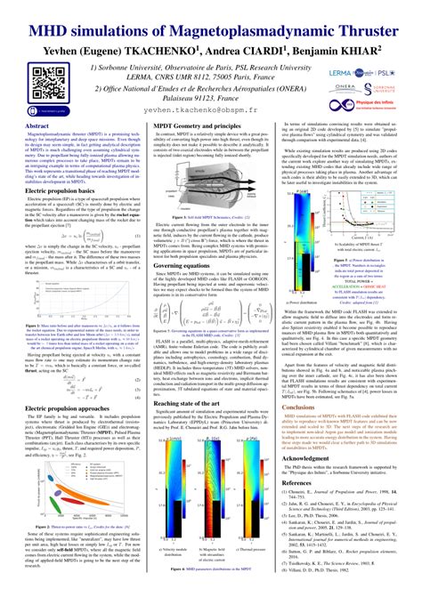Pdf Mhd Simulations Of Magnetoplasmadynamic Thruster With Flash Reaching State Of The Art