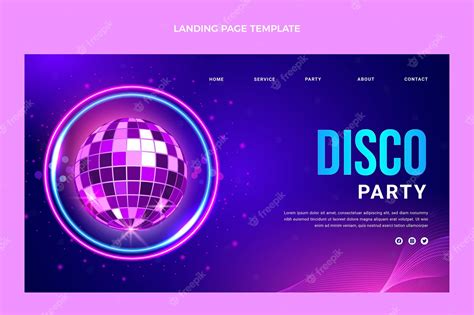 현실적인 네온 디스코 파티 방문 페이지 템플릿 무료 벡터