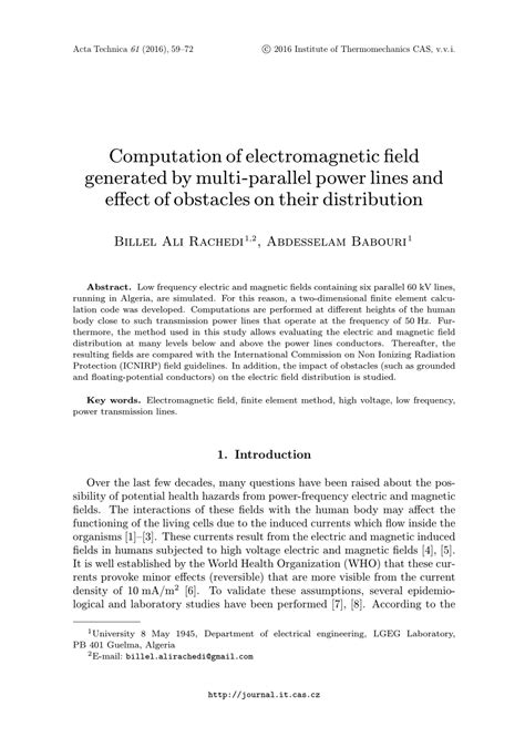 Pdf Computation Of Electromagnetic Field Generated By Multi Parallel