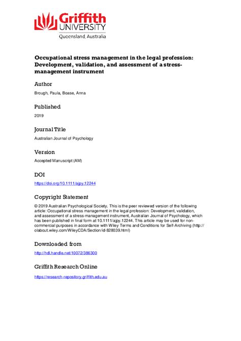 Pdf Occupational Stress Management In The Legal Profession Development Validation And